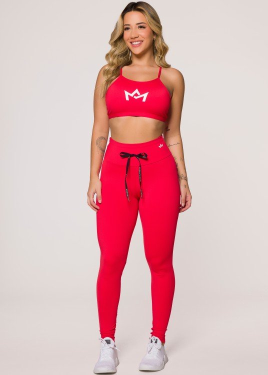 Top Fitness Red Shine em Suplex de Poliamida Vermelho
