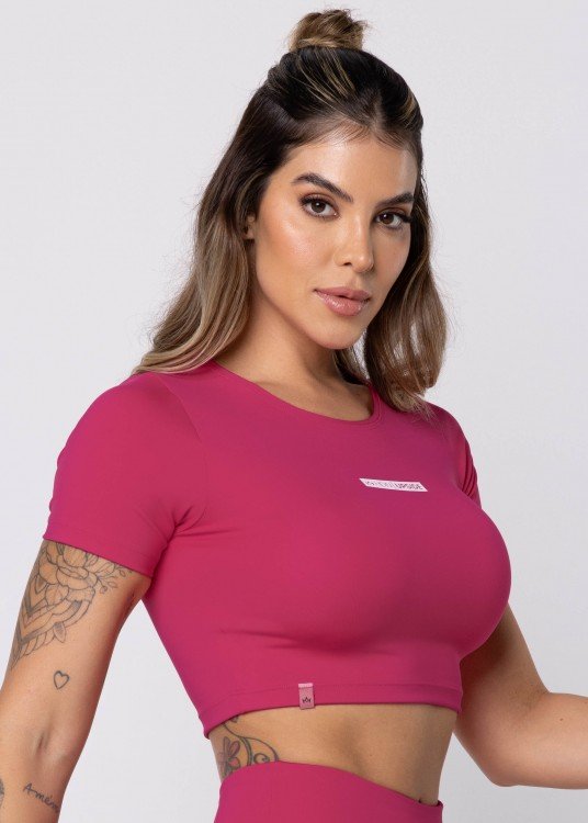 Cropped Manga Upside em Poliamida Rosa