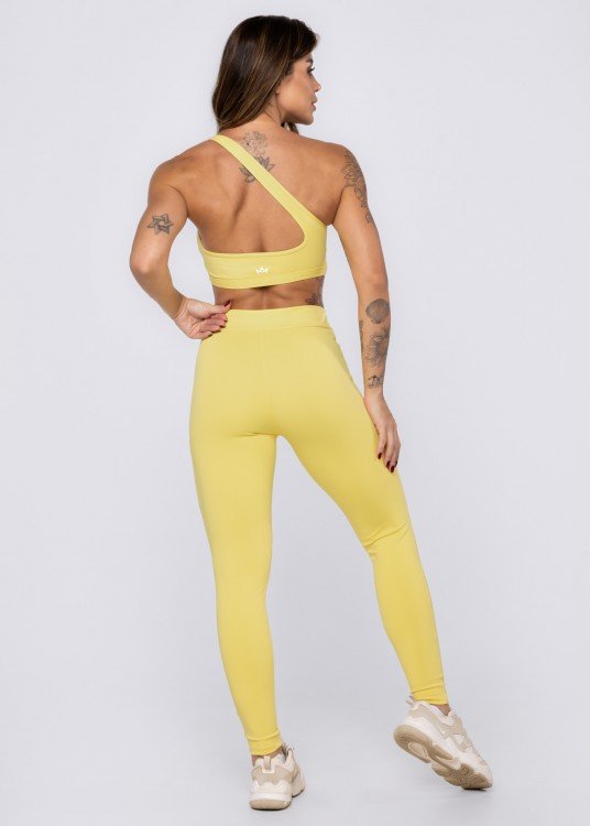 Legging Mara com Cós Assimétrico em Poliamida Amarelo